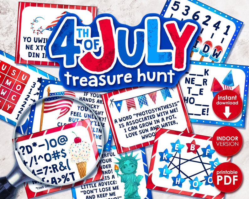 4th of July Indoor Treasure Hunt Escape Room Kit Scavenger Hunt ...
