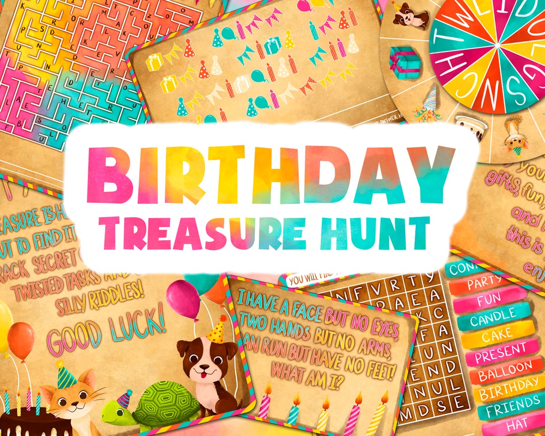 Birthday Treasure Hunt Printable | Party Game Supplies | Scavenger Hunt ...