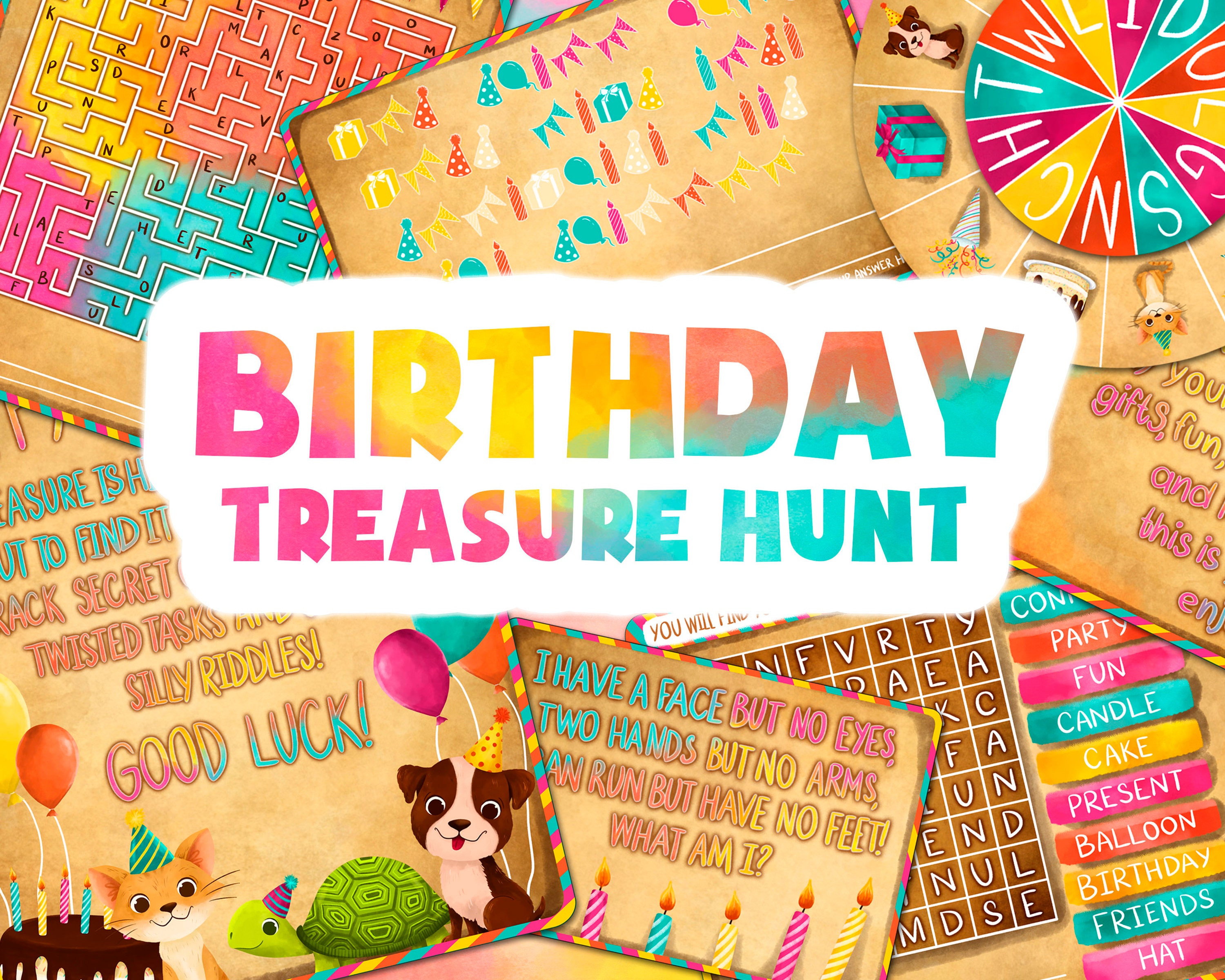 Birthday Treasure Hunt Printable | Party Game Supplies | Scavenger Hunt ...