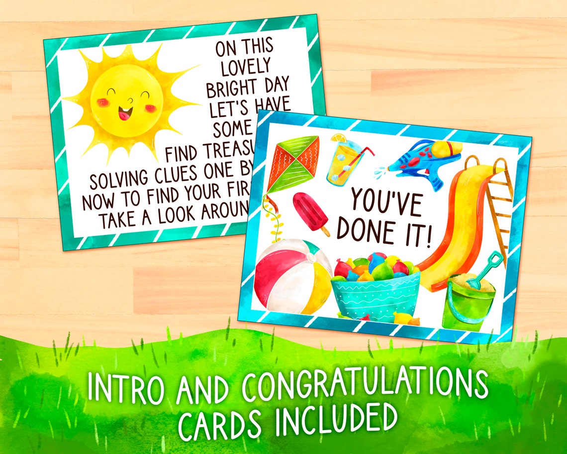 Summer Outdoor Treasure Hunt Clue Cards | Printable Party Game for Kids ...