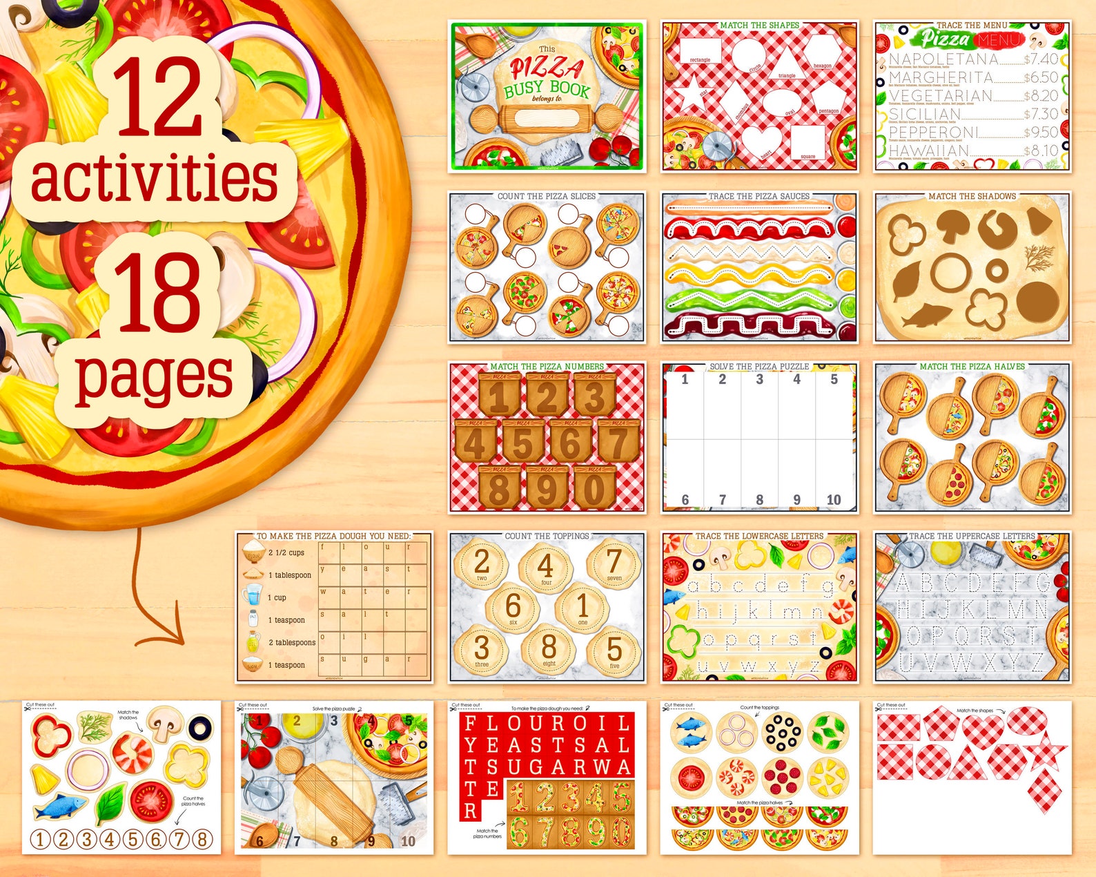 Pizza Busy Book | Printable Activities for Kids | Print and Play ...