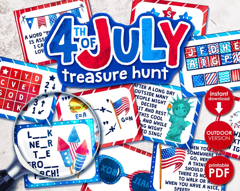 4th July Outdoor Treasure Hunt Printable Patriotic Party Independence ...
