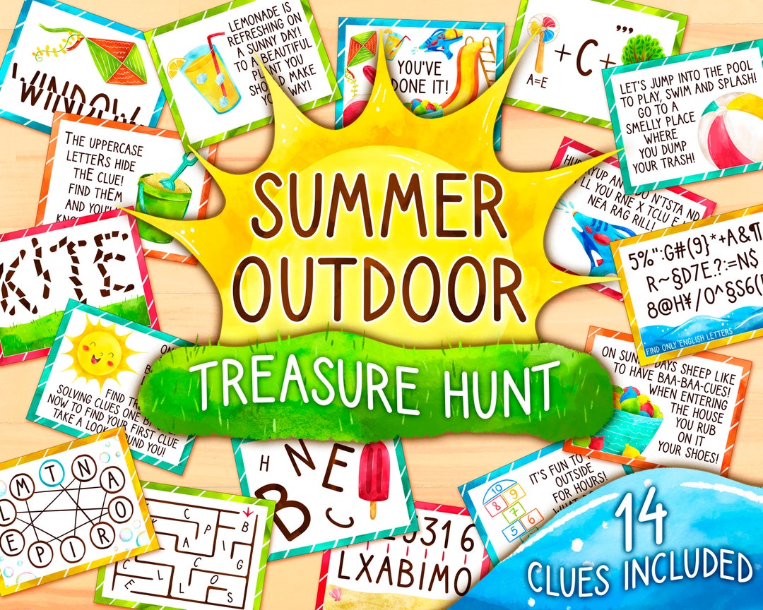 Summer Outdoor Treasure Hunt Clue Cards | Printable Party Game for Kids ...