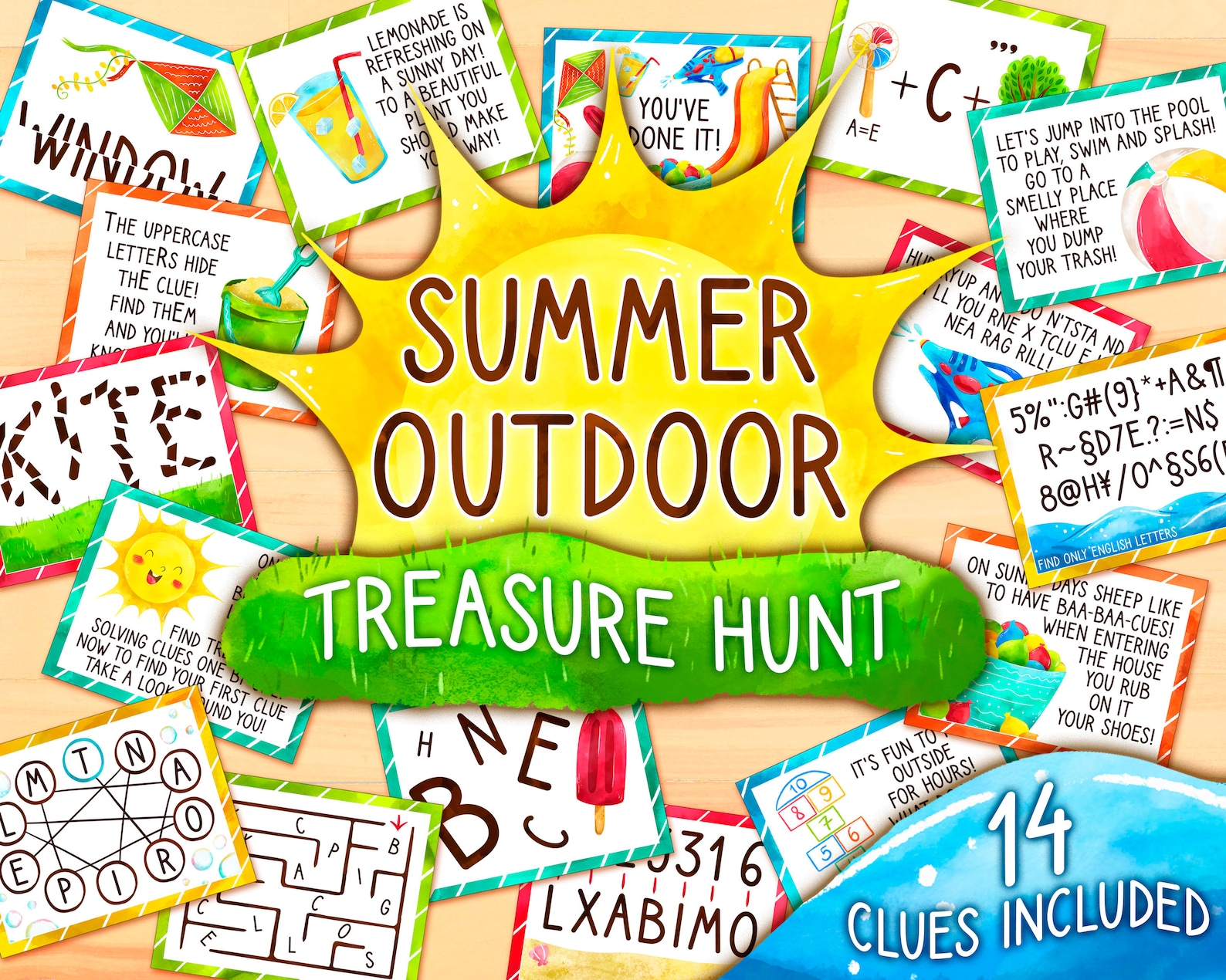 Summer Outdoor Treasure Hunt Clue Cards | Printable Party Game for Kids ...