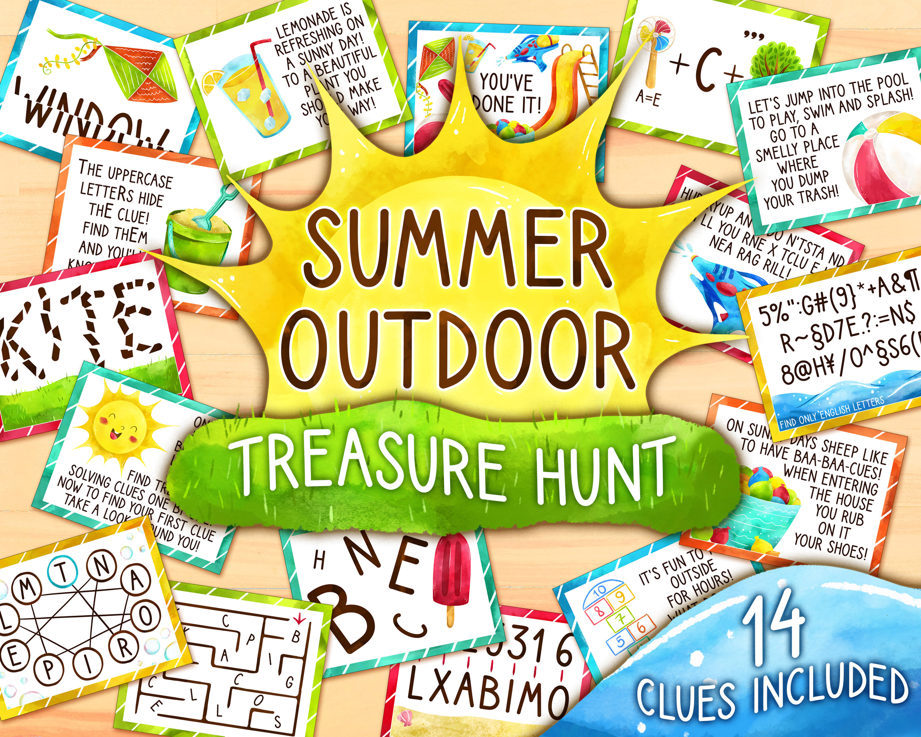 Summer Outdoor Treasure Hunt Clue Cards | Printable Party Game for Kids ...