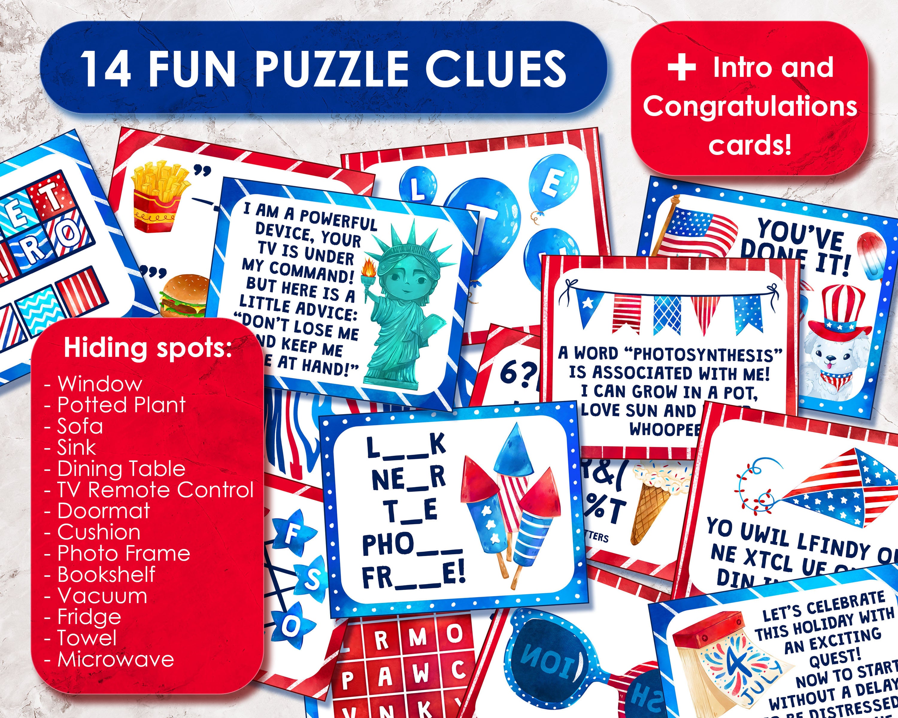 4th of July Indoor Treasure Hunt | Escape Room Kit | Scavenger Hunt ...