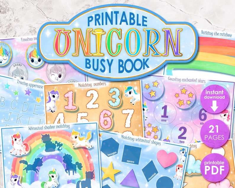 Unicorn Busy Book Printable Preschool Activities Homeschool Learning ...