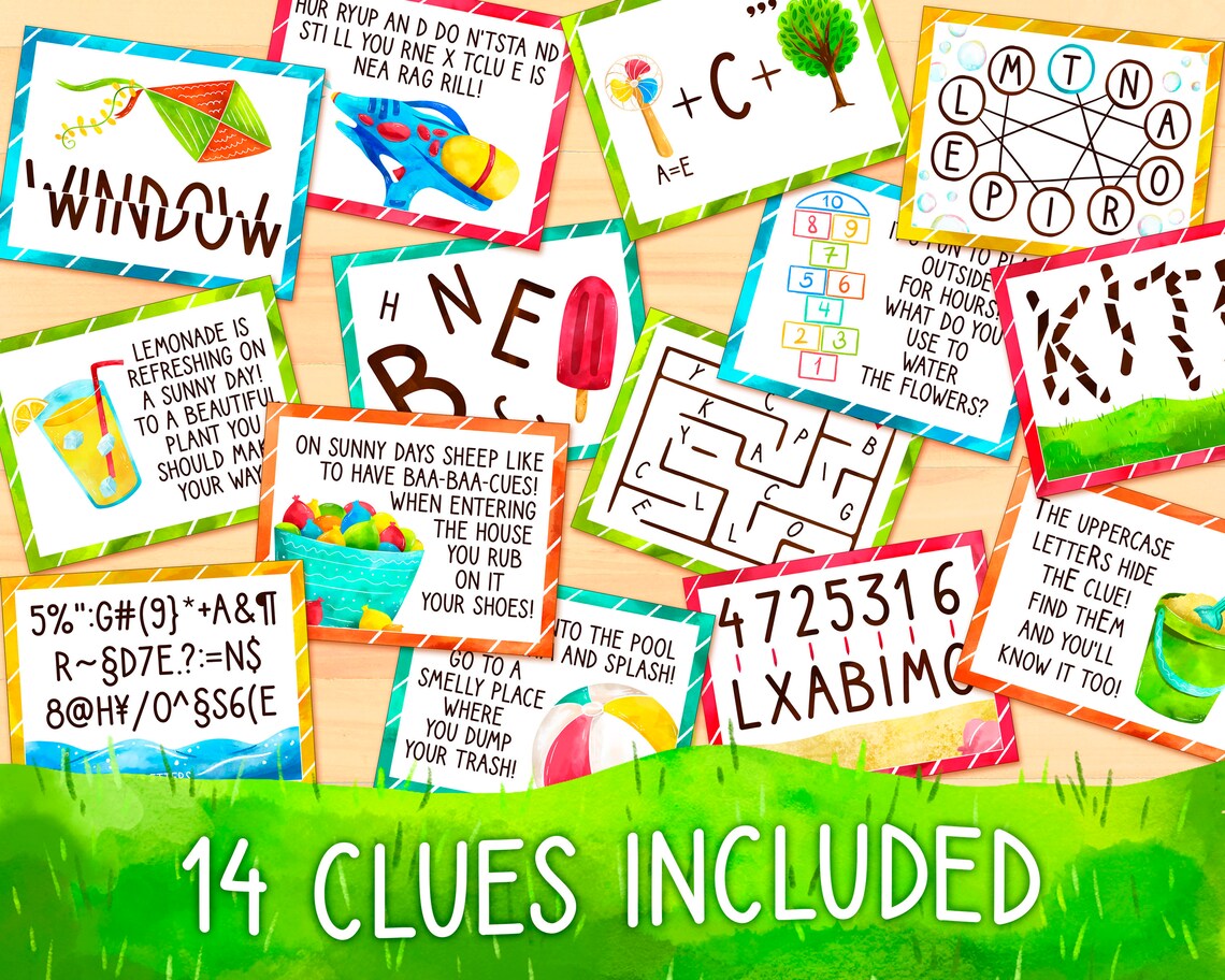 Summer Outdoor Treasure Hunt Clue Cards | Printable Party Game for Kids ...