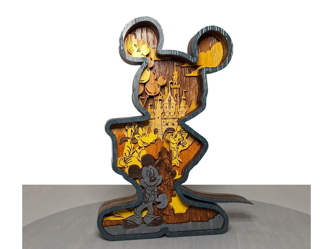 3D Wooden Mickey Mouse Decoration, Wood Carving, Wooden Disney Scene ...