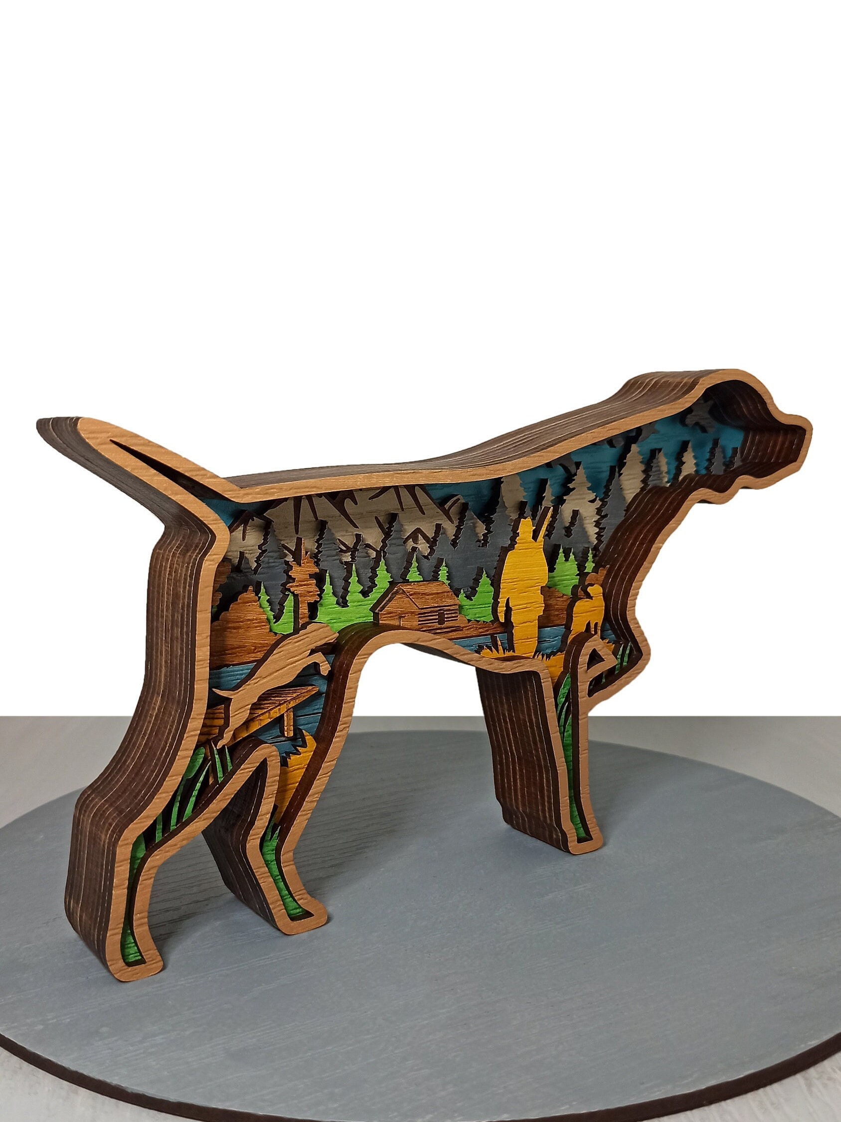 3D Wooden Dog Hunting Scene: Multilayer Desktop Ornament - Etsy