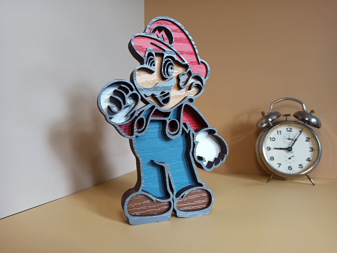 3D Wooden Super Mario Decoration, Wood Carving, Wooden Mario, Desktop ...