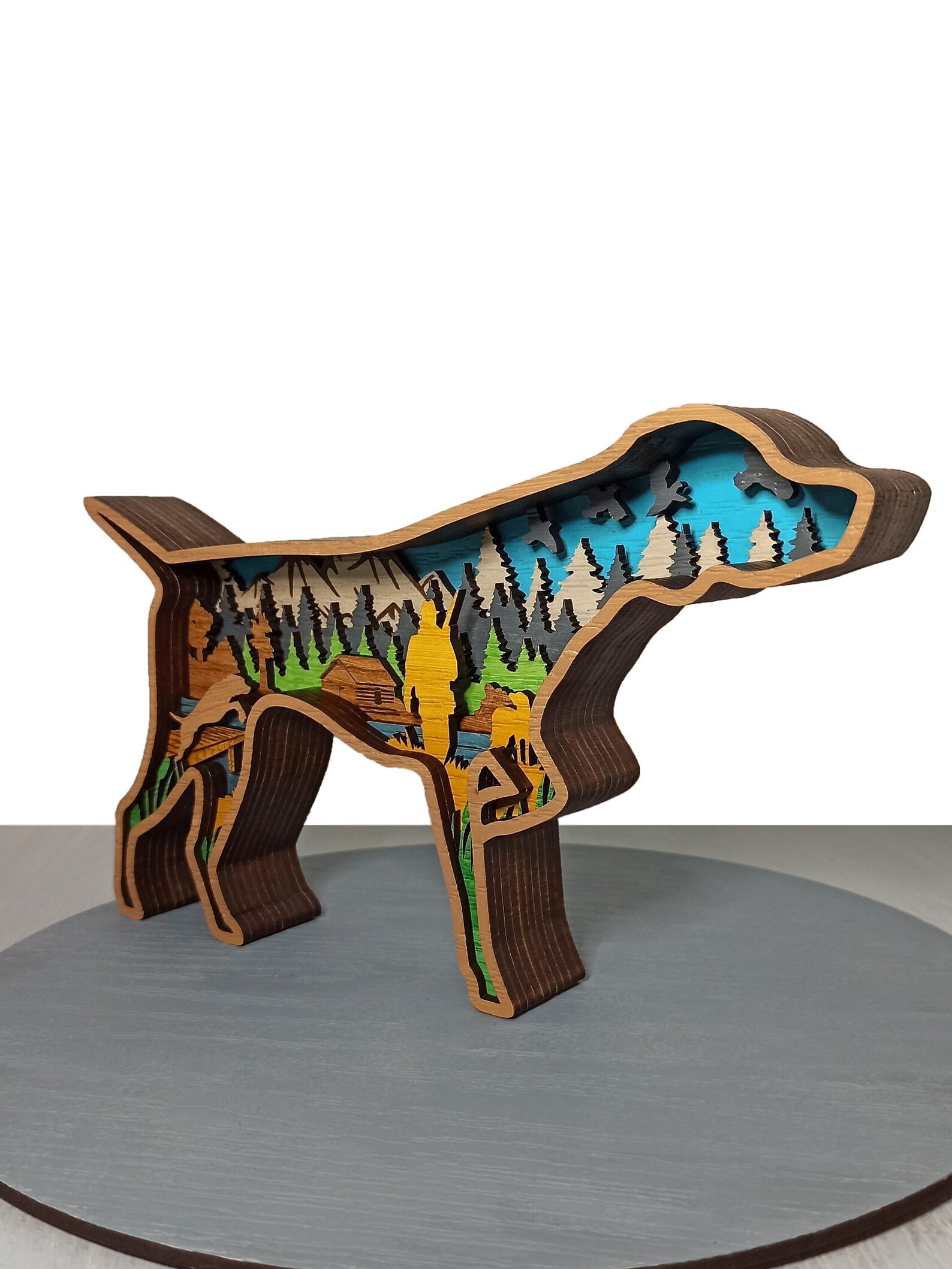 3D Wooden Dog Hunting Scene: Multilayer Desktop Ornament - Etsy