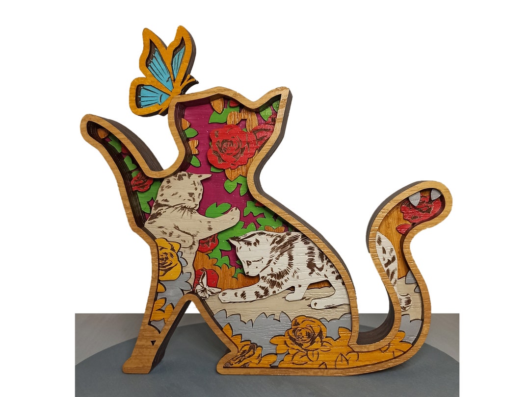 3D Wooden Cat Decoration, Wood Carving, Wooden Cats Scene, Desktop ...