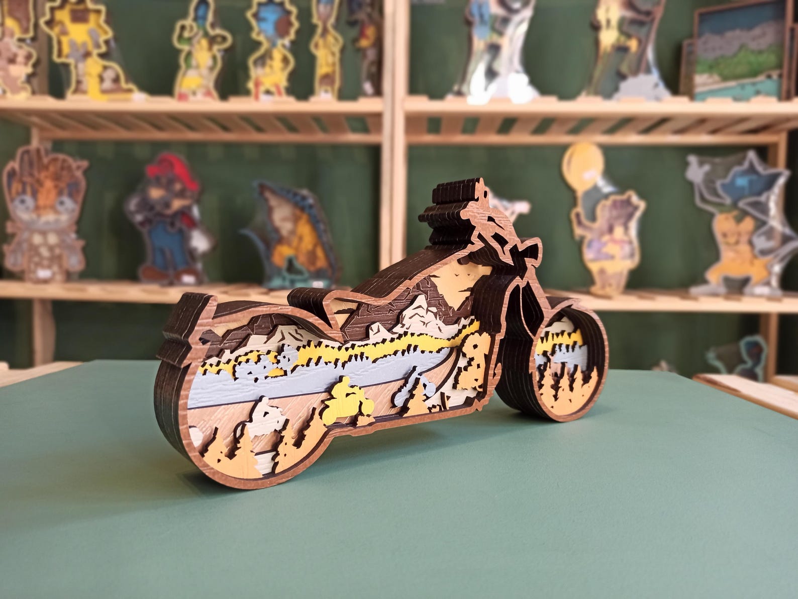 3D Wooden Motorcycle Scene: Engraved Multilayer Wood Decor - Etsy
