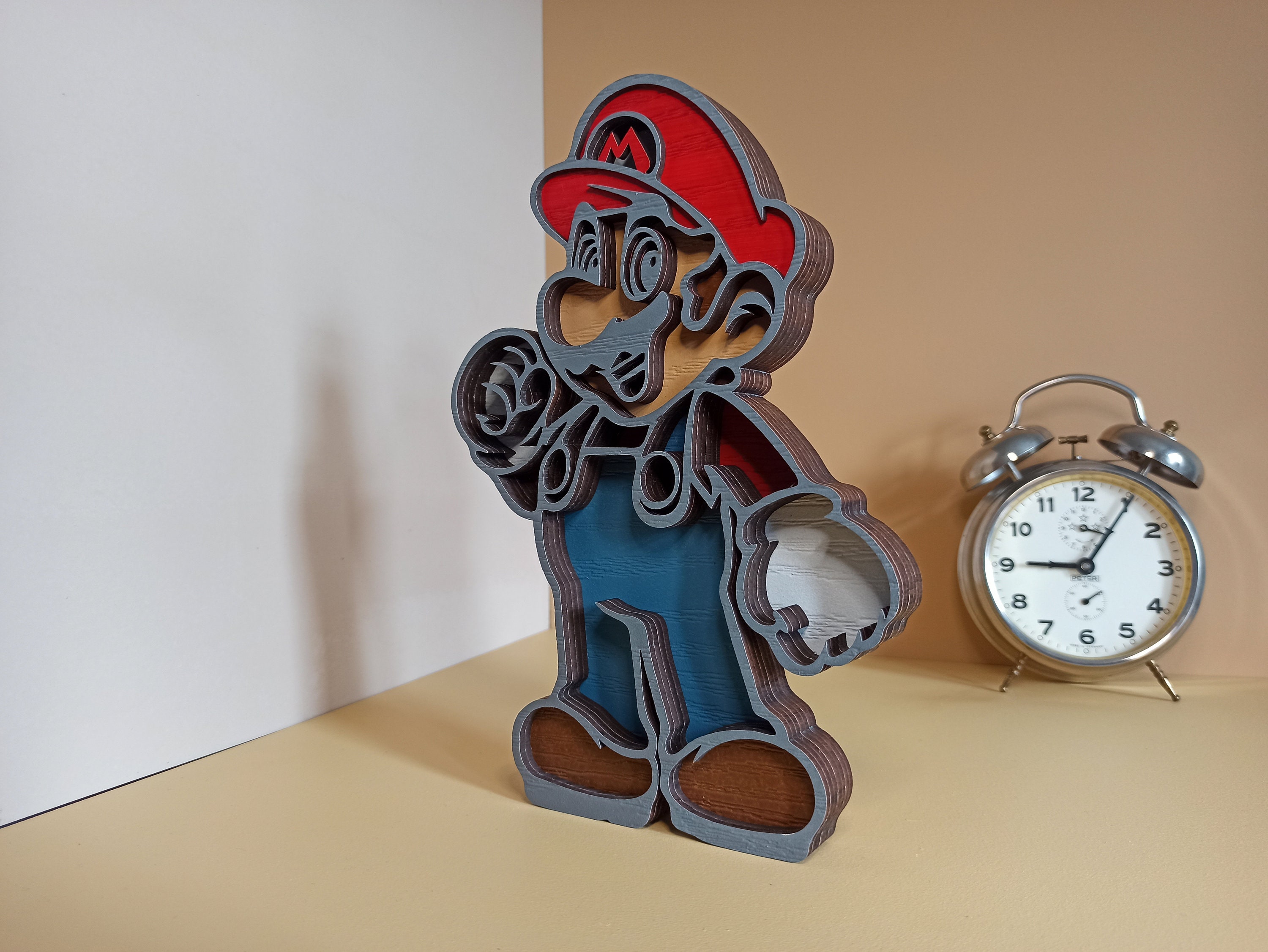 3D Wooden Super Mario Decoration, Wood Carving, Wooden Mario, Desktop ...