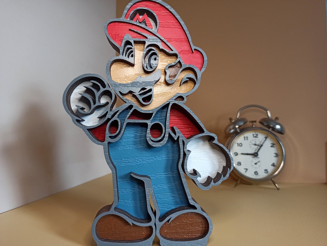 3D Wooden Super Mario Decoration, Wood Carving, Wooden Mario, Desktop ...