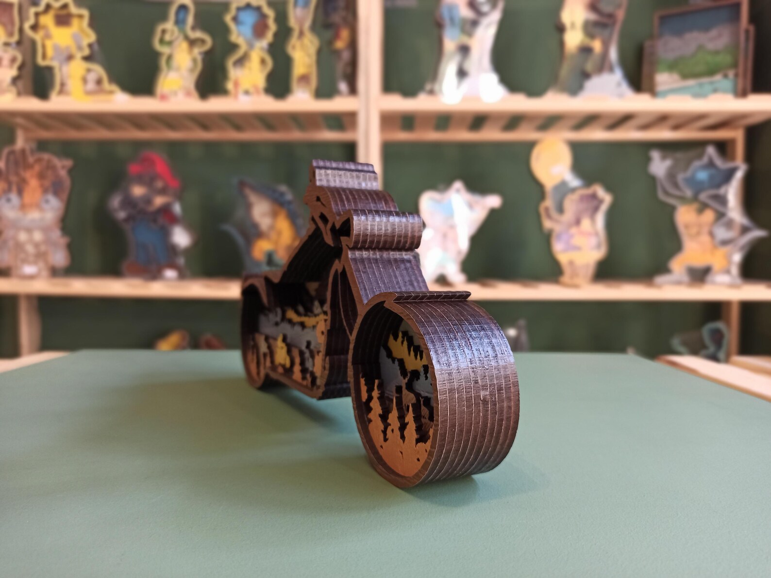 3D Wooden Motorcycle Scene: Engraved Multilayer Wood Decor - Etsy