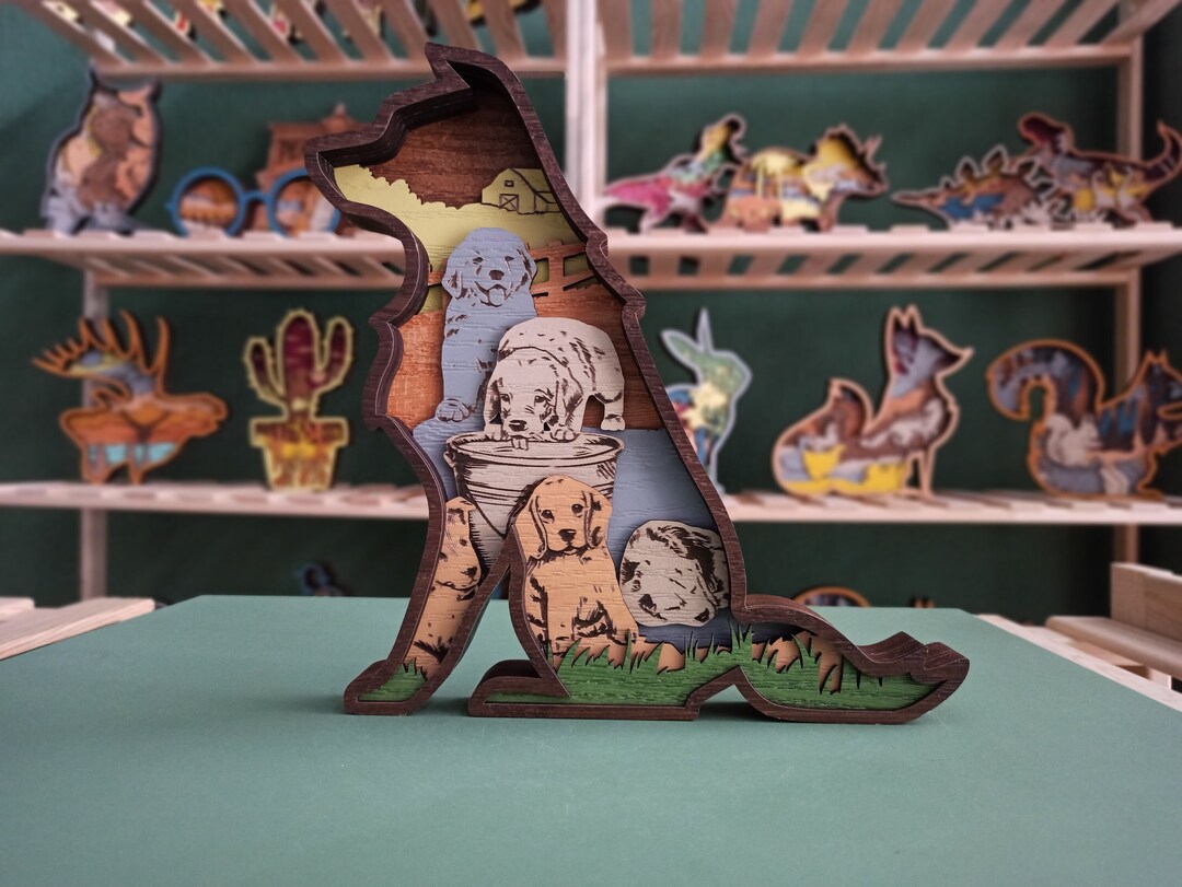 3D Wooden Dog Scene: Multilayer Engraved MDF Decor - Etsy