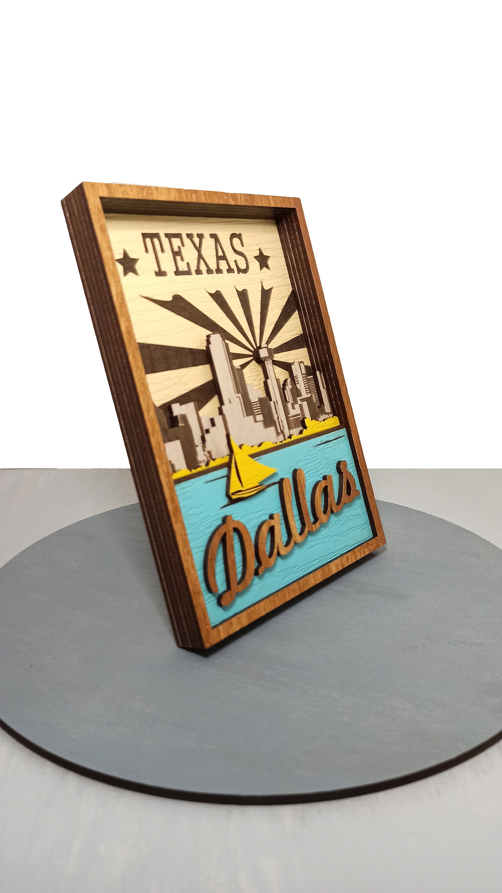 Texas Table, Dallas Picture, Laser Engraved Table, Multi-layered USA ...