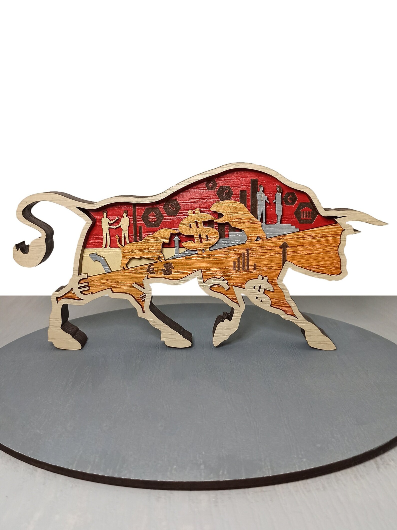 3D Wooden Bull Decoration, Wood Carving, Bull Market, Wooden Bull Scene ...