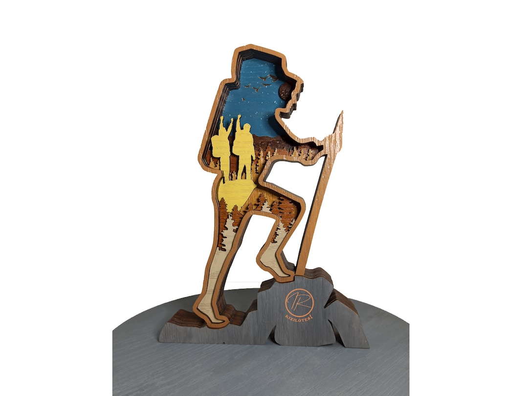 Personalized Mountain Climber Figurine: Engraved Wooden Alpinist Scene ...