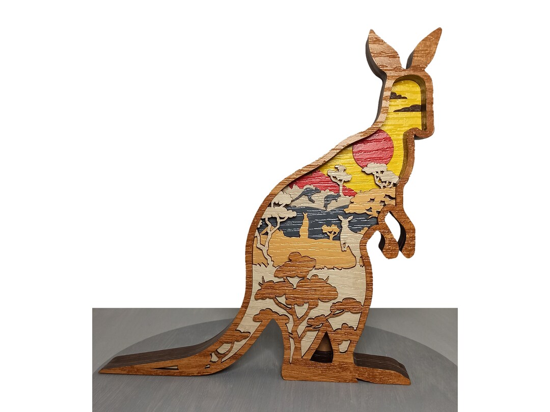 3D Wooden Kangaroo Scene: Multilayer Engraved Wood Decor - Etsy