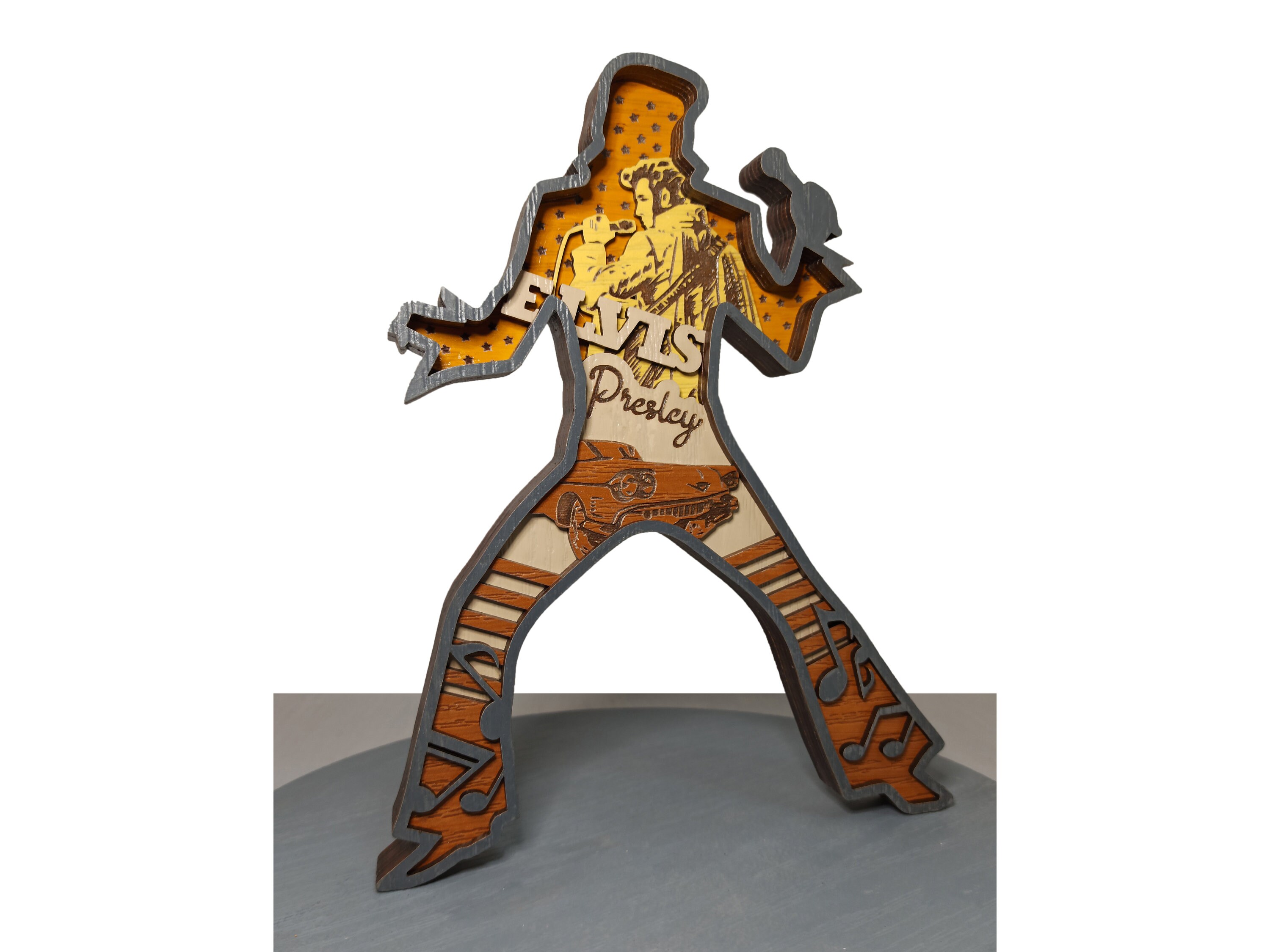 3D Wooden Elvis Presley Decoration, Wood Carving, Wooden Elvis Concert ...