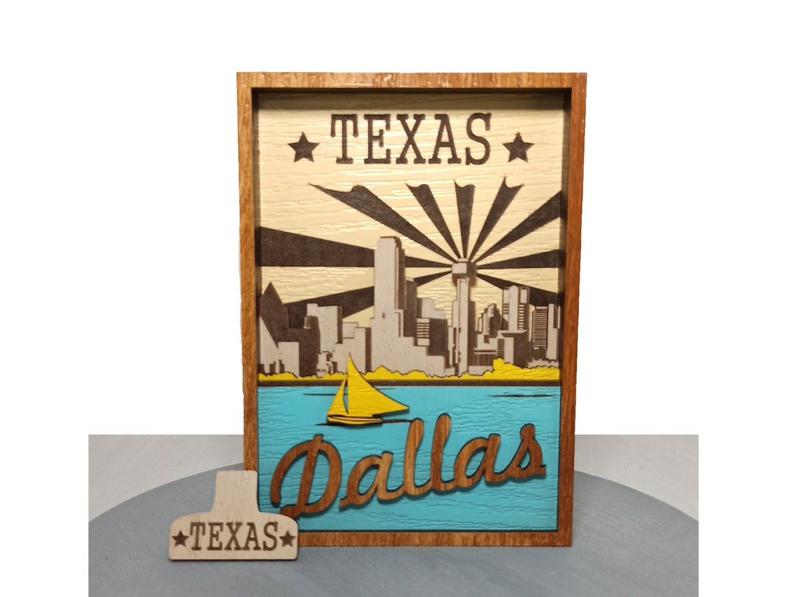 Texas Table, Dallas Picture, Laser Engraved Table, Multi-layered USA ...
