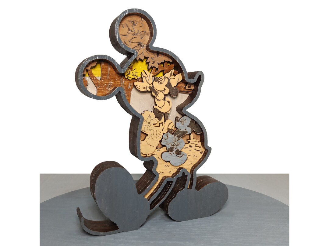 3D Wooden Mickey Mouse Decoration, Wood Carving, Wooden Forest Scene ...