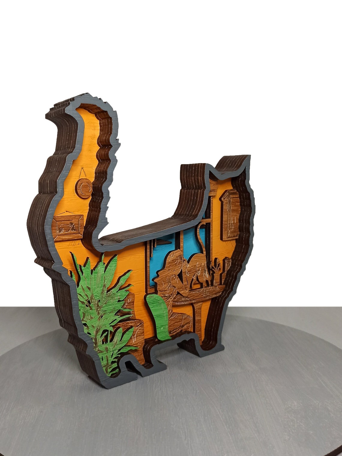 3D Wooden Cat Decoration, Wood Carving, Wooden Cats Scene, Desktop ...