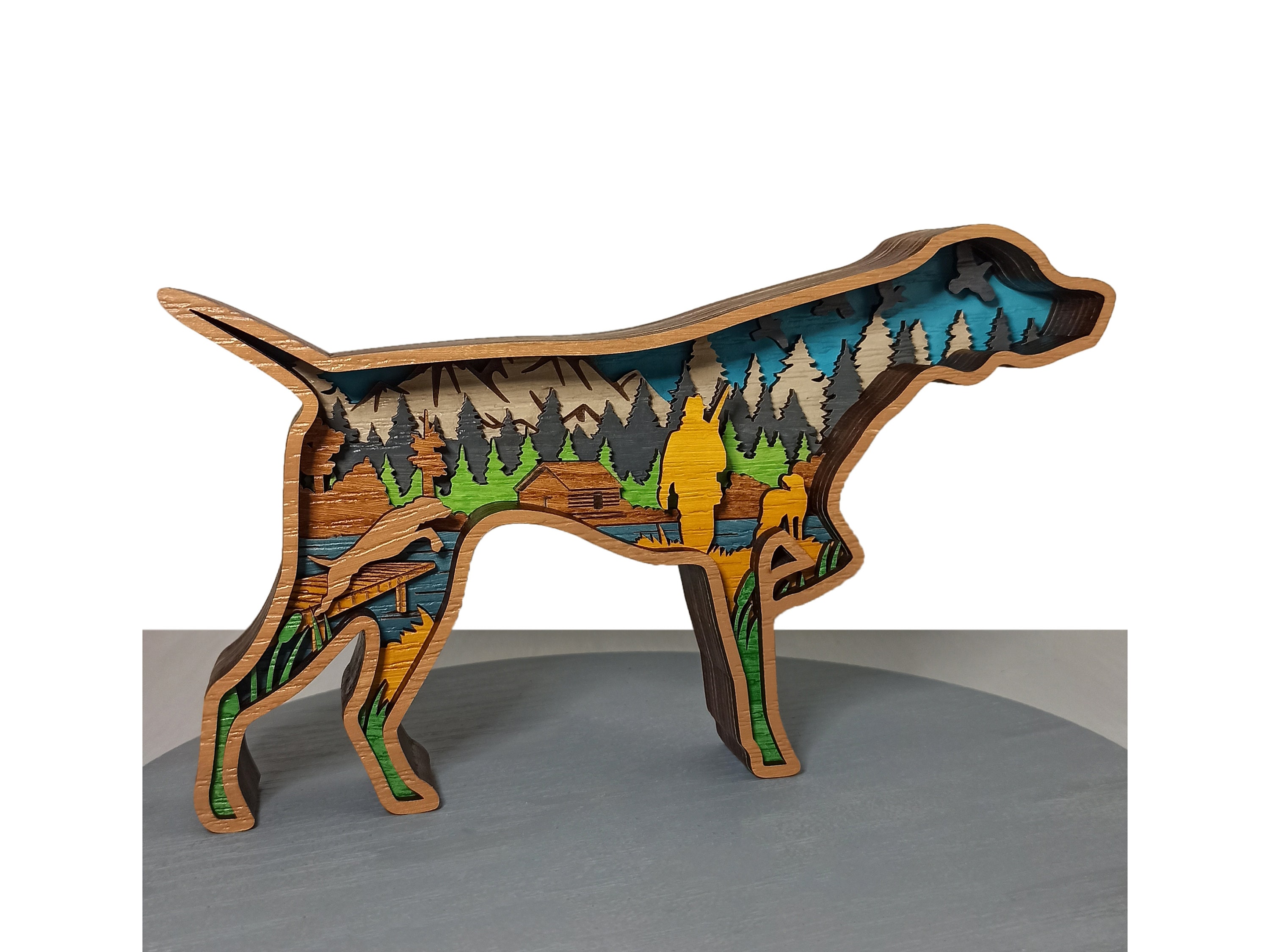 3D Wooden Dog Hunting Scene: Multilayer Desktop Ornament - Etsy