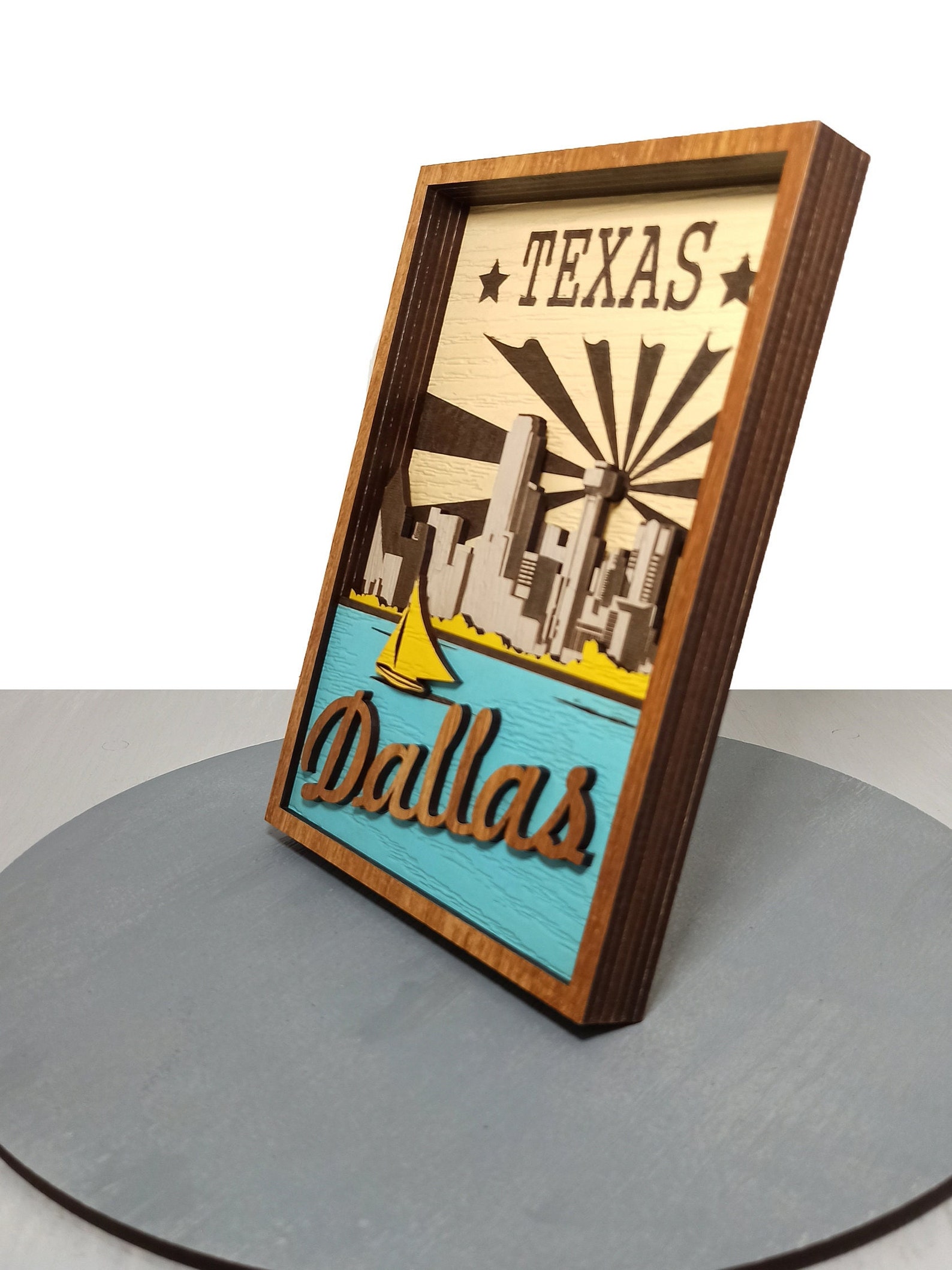 Texas Table, Dallas Picture, Laser Engraved Table, Multi-layered USA ...