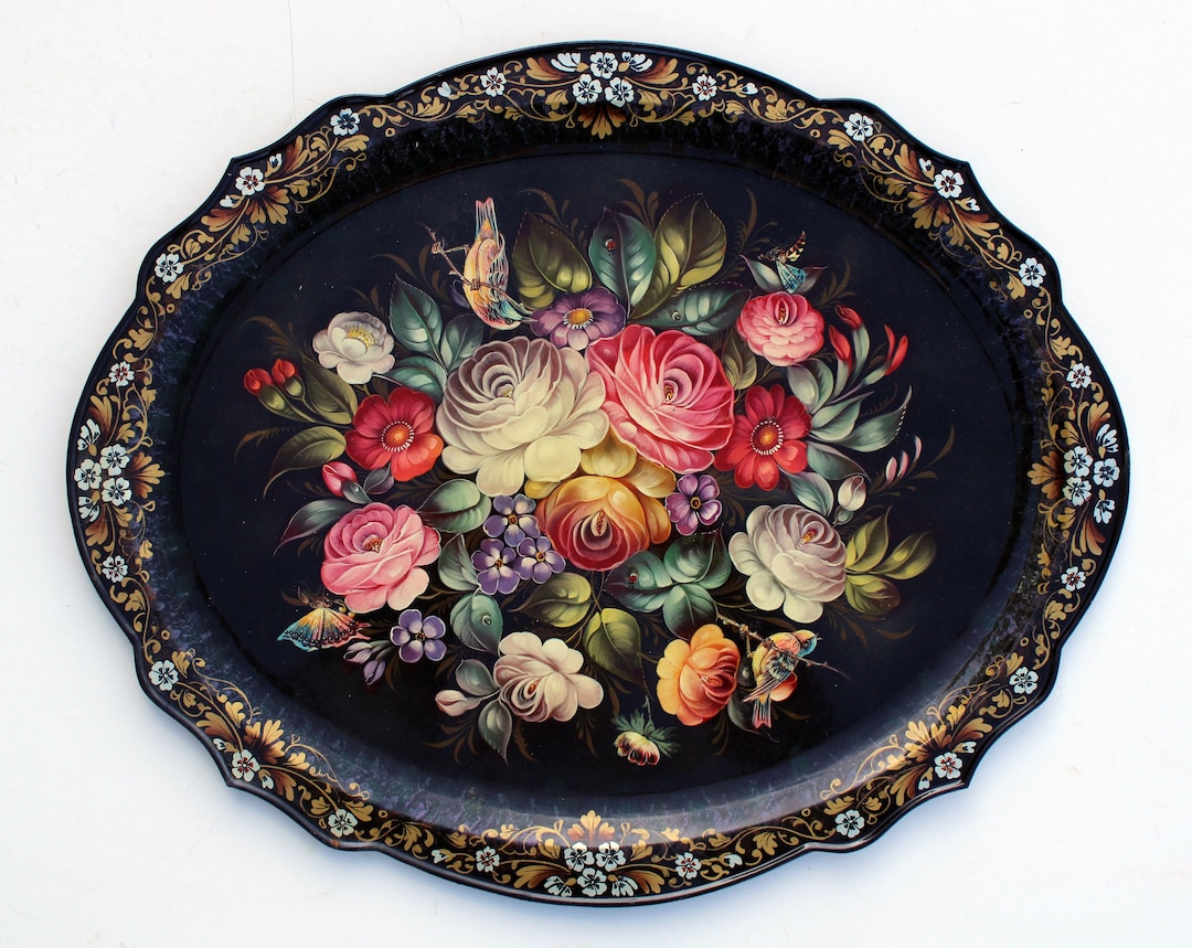 One of a Kind Authentic Zhostovo Hand-painted Metal Tray by - Etsy