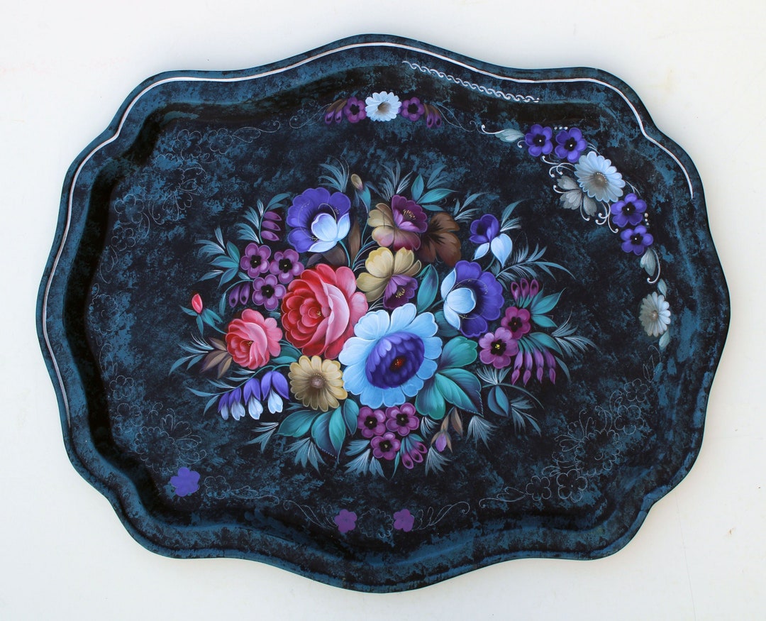 One of a Kind Authentic Zhostovo Metal Tray Hand-painted by - Etsy