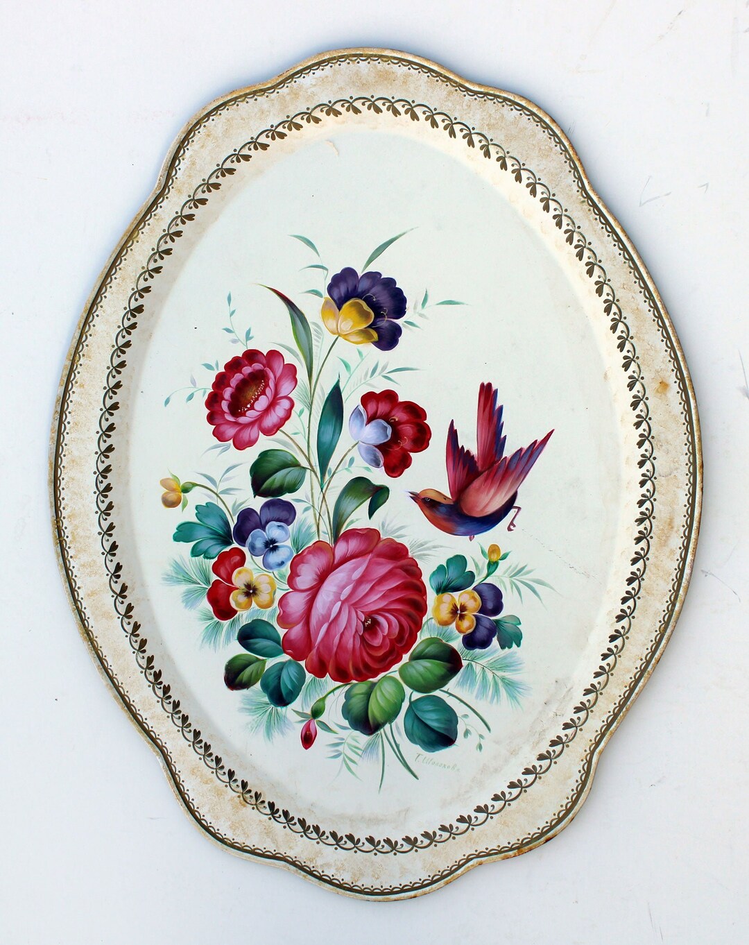 One of a Kind Authentic Zhostovo Metal Tray Hand-painted by - Etsy