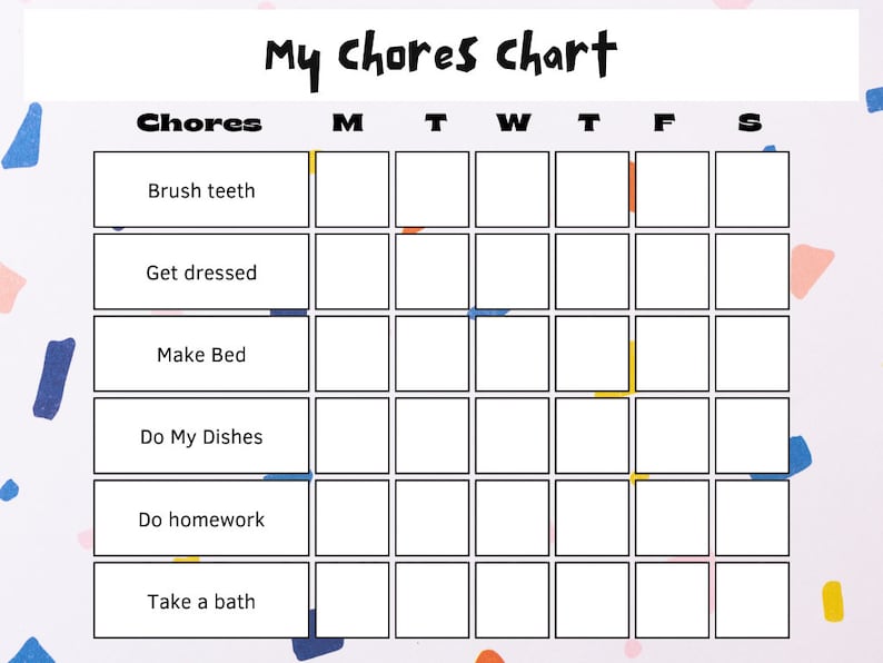 Chore Chart for Kids, Kids Chores, Kids Chore Chart, Responsibility ...
