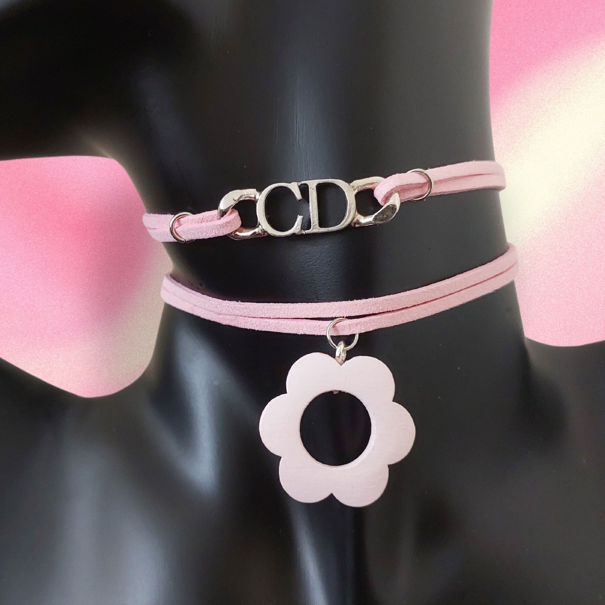 Customizable Logo Letter CD Necklace and Pink Floral Choker Set - Handmade Jewelry - Etsy