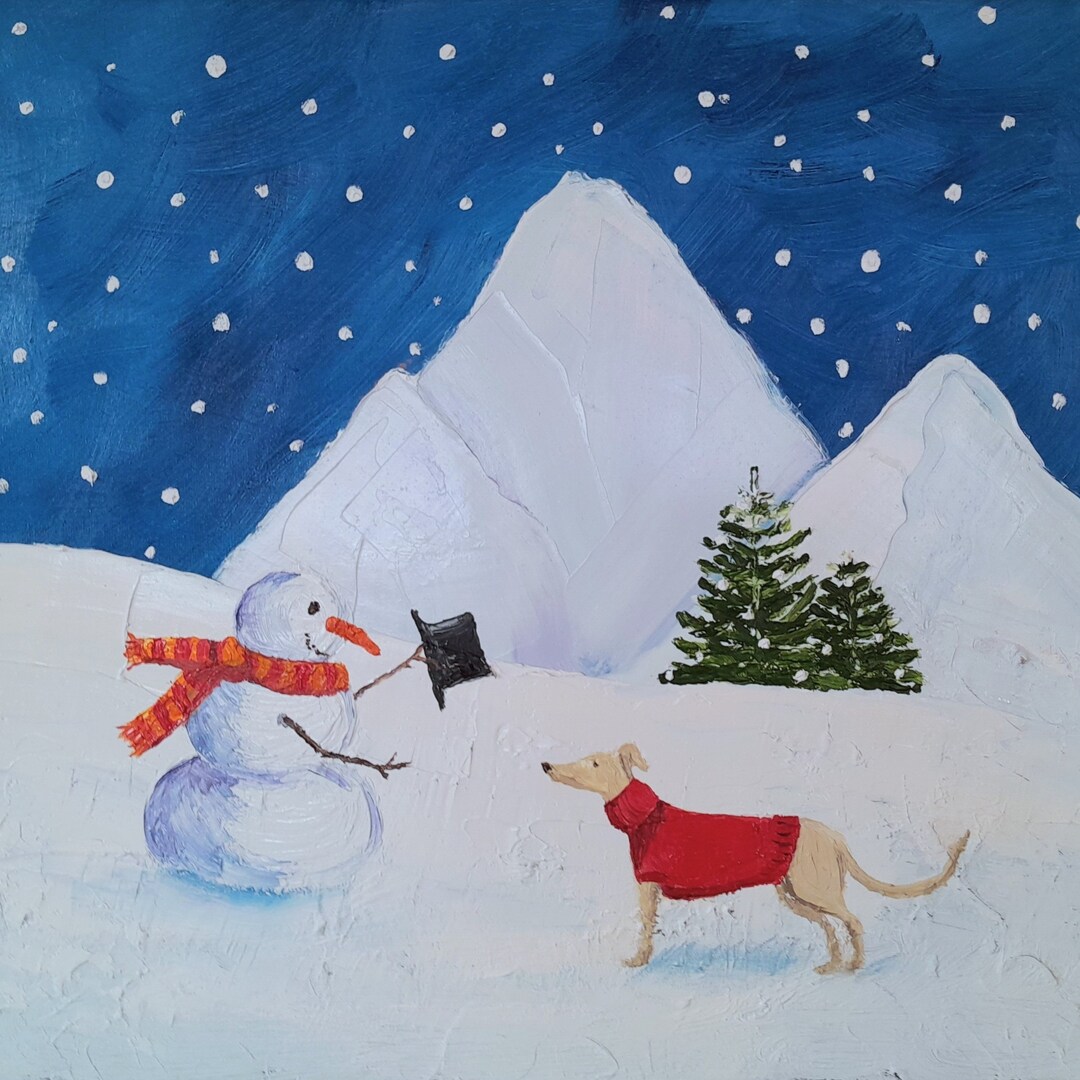 Snowman & Whippet Christmas Card - Etsy
