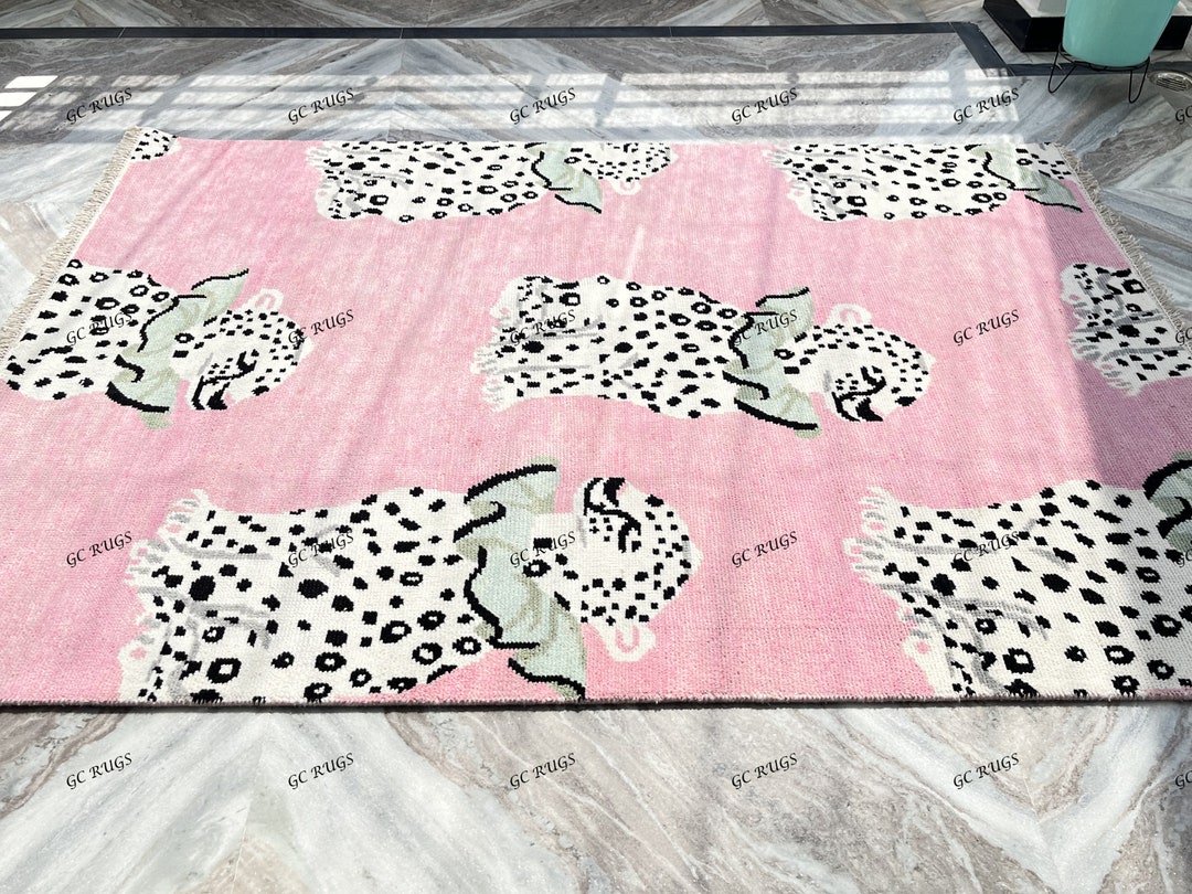 8' X 10' Modern Oushak Rug Pink Rug/ Light Blue Leopard Oushak Rug ...