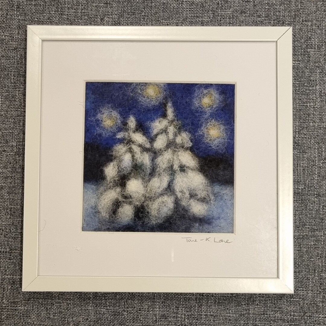 Starry Night. Original, Needlefelted Woolpainting With White Frame ...