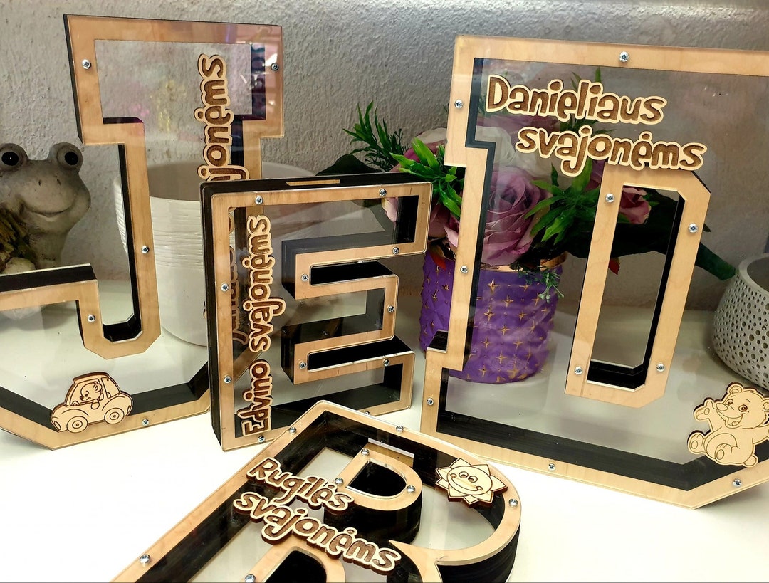 Personalized Money Box, Letter Coin Bank, Wooden Coin Bank, Gift for ...