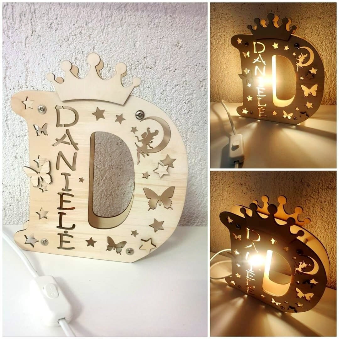 Personalized Wooden Alphabet Name Bedside Lamp Custom Kids - Etsy