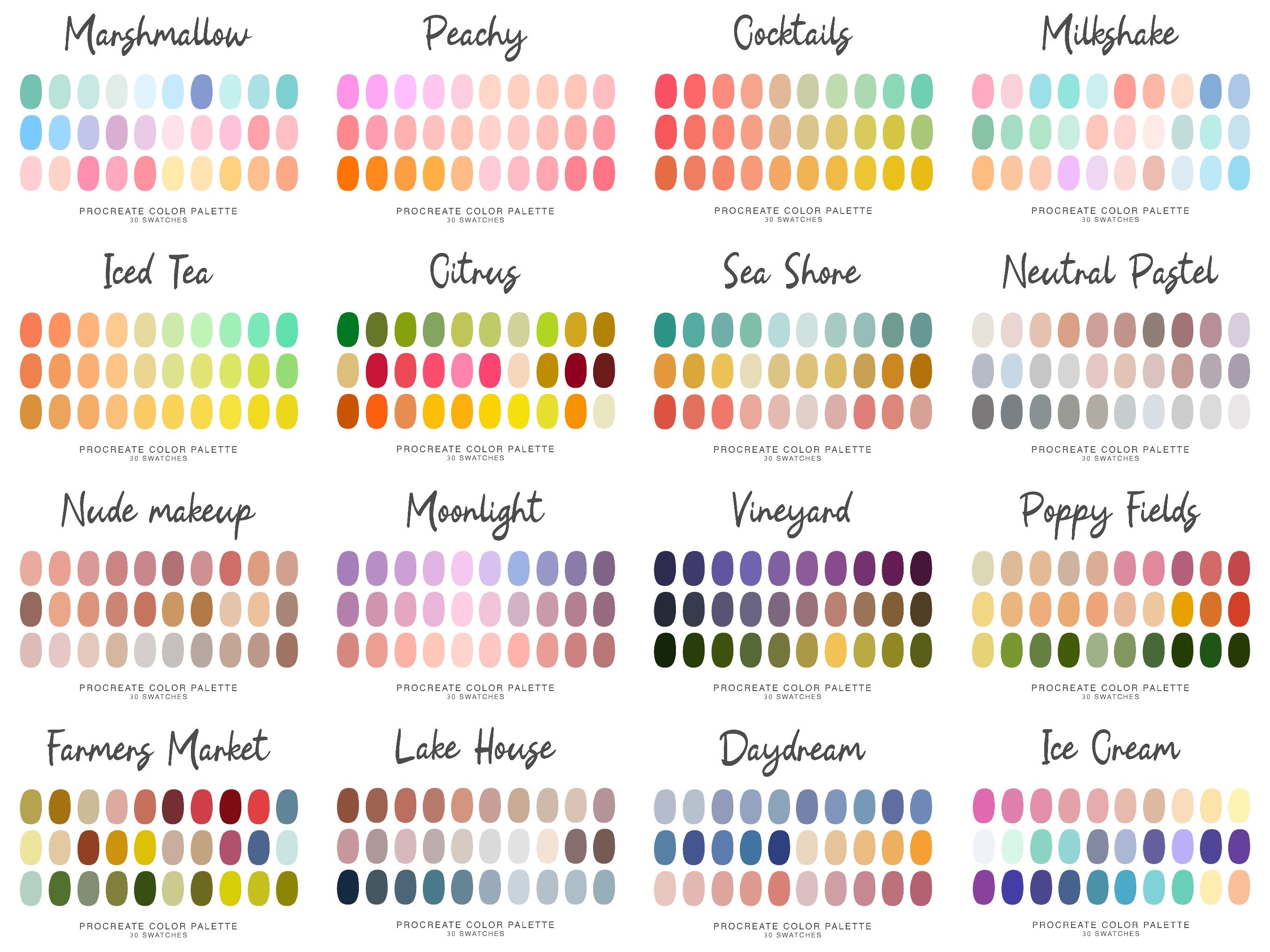 100 Procreate Color Palette Pack, Best iPad Procreate Palette Bundle ...