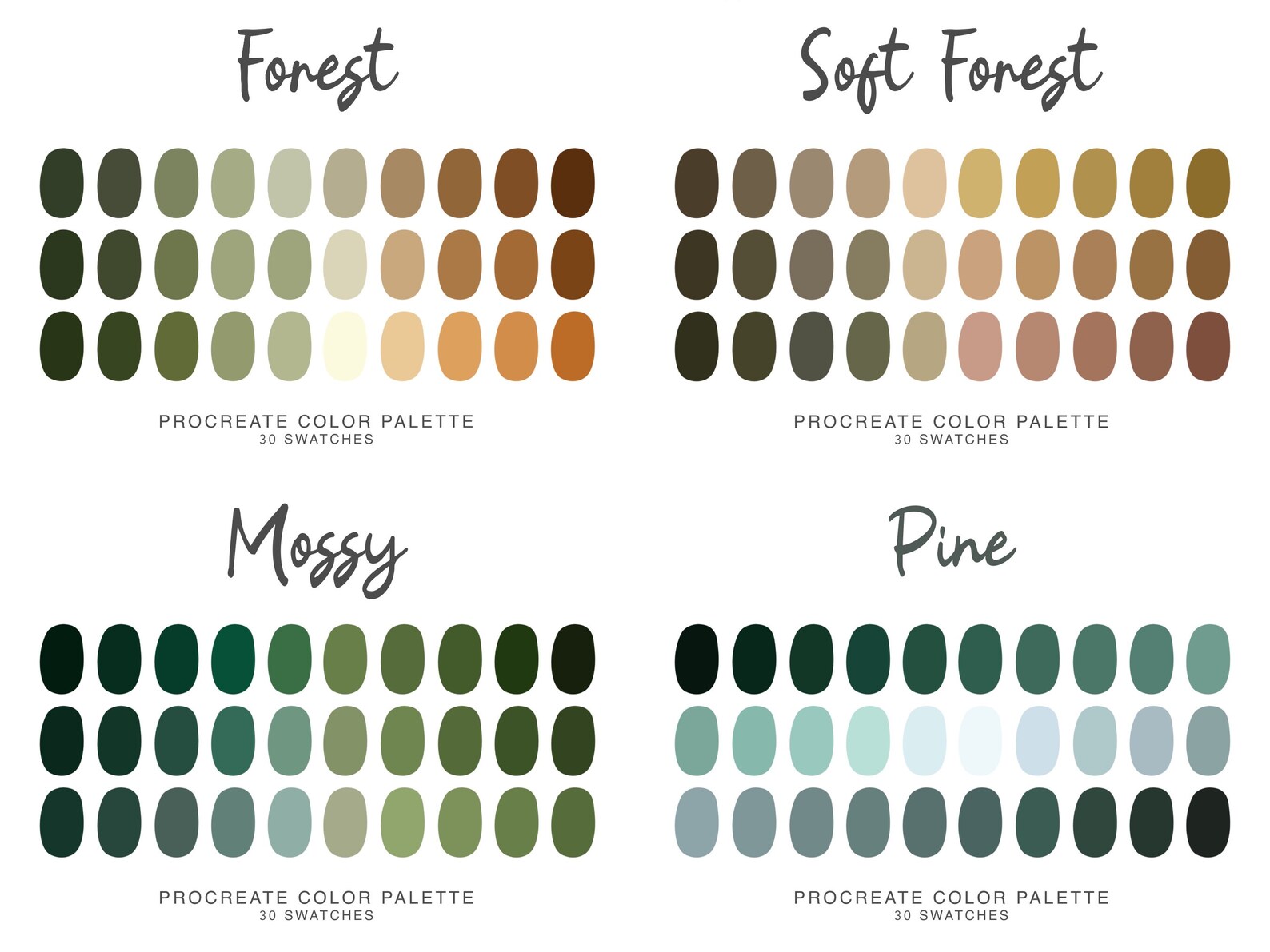 Nature Forest 4 Procreate Color Palettes, iPad Procreate Illustration ...