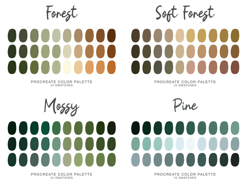 Nature Forest 4 Procreate Color Palettes, iPad Procreate Illustration ...