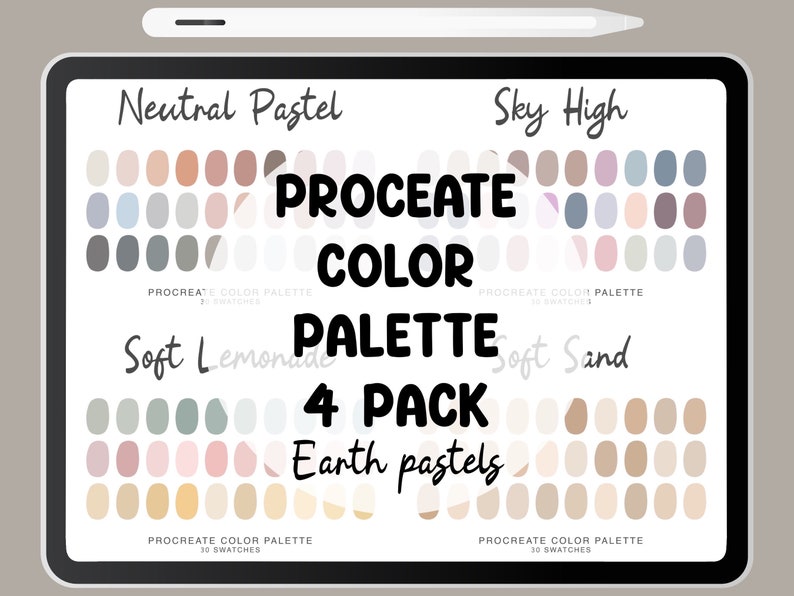 Earth Pastel Tones Aesthetic Procreate Color Palettes 4 Pack Bundle ...
