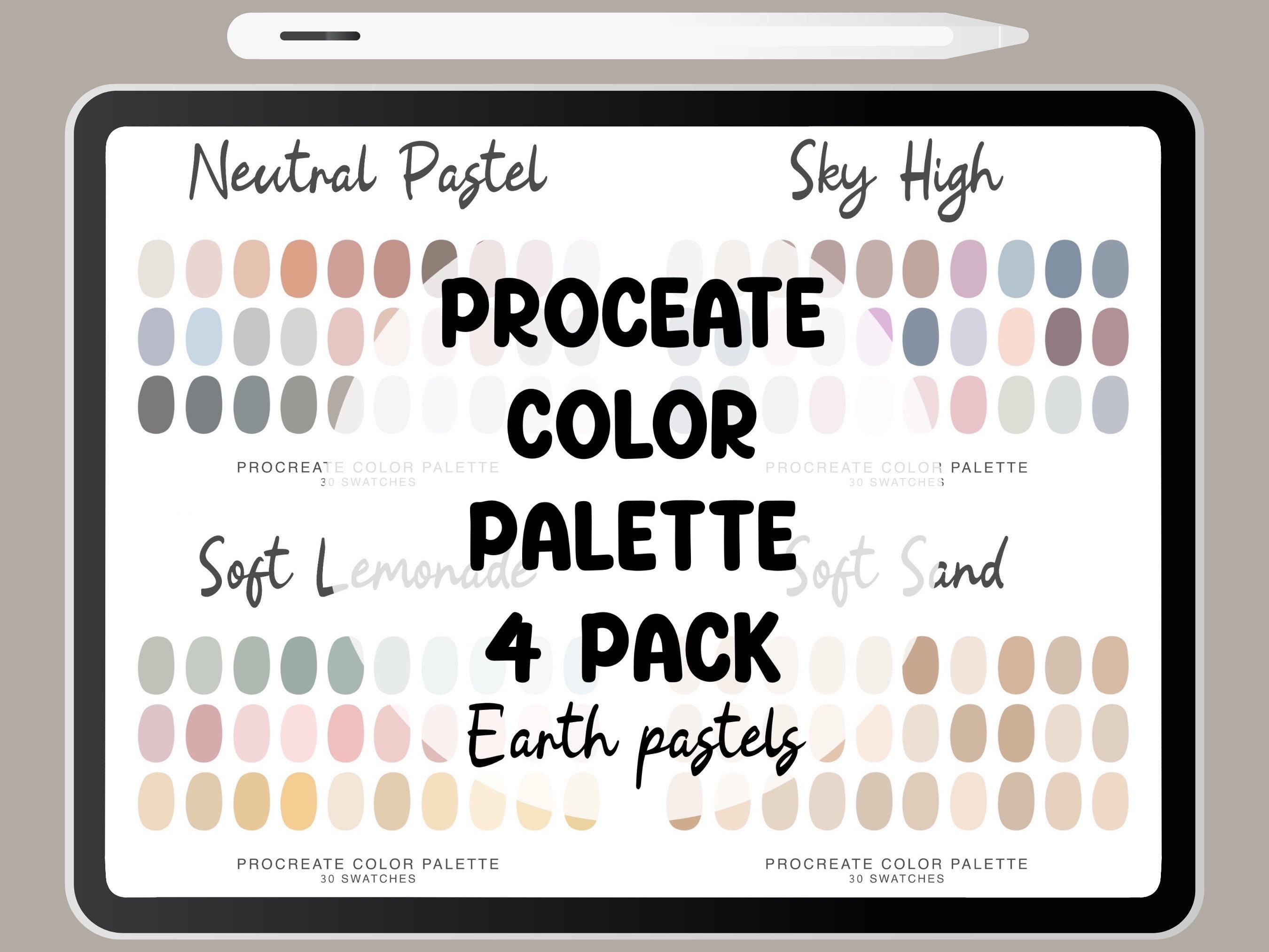 Earth Pastel Tones Aesthetic Procreate Color Palettes 4 Pack Bundle ...