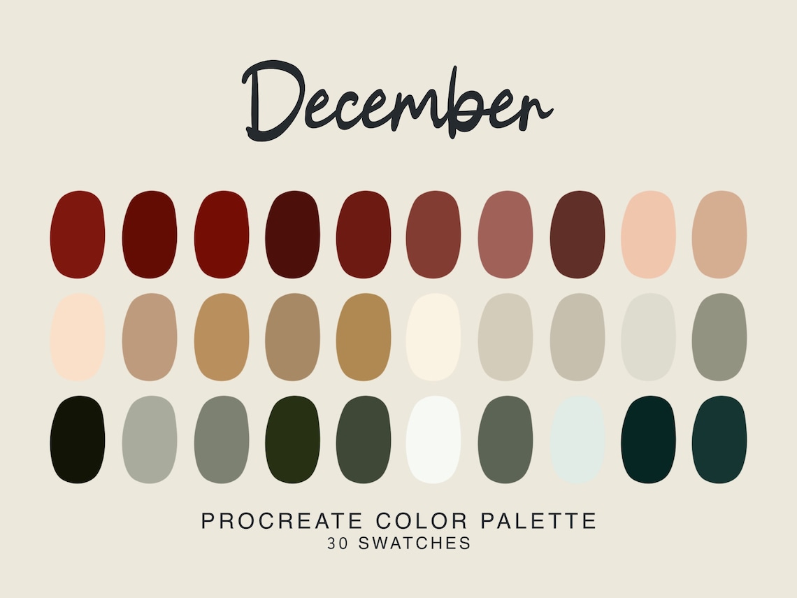 December Christmas Procreate Color Palette, Christmas Color Swatches ...