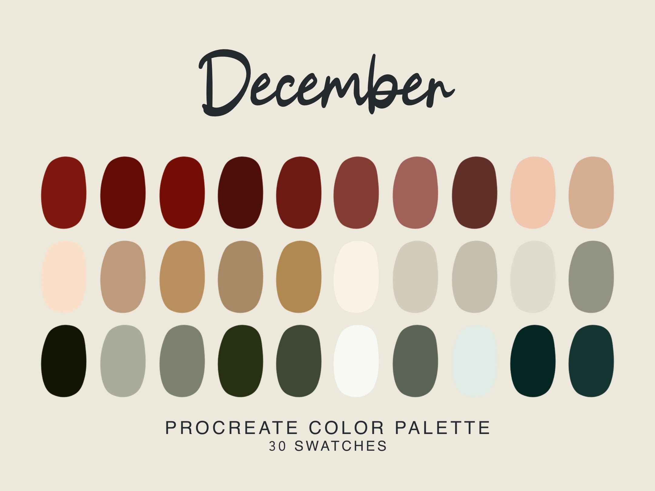 December Christmas Procreate Color Palette, Christmas Color Swatches ...