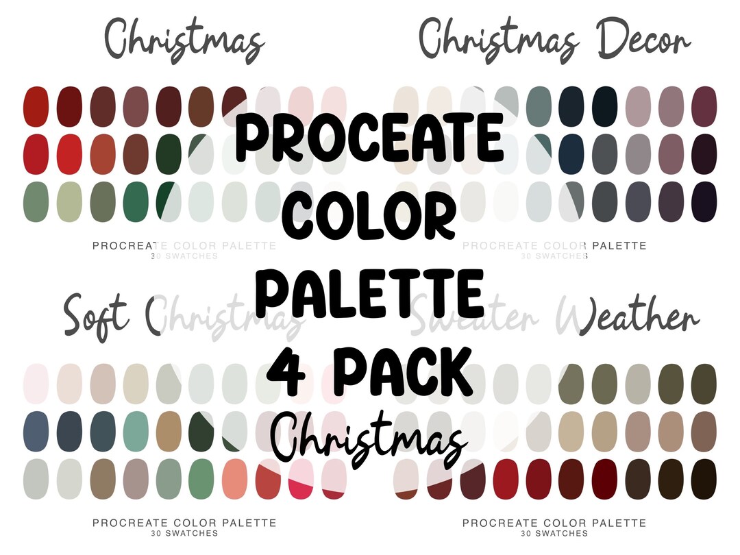Christmas Procreate Color Palette 4 Pack, iPad Procreate Illustration ...